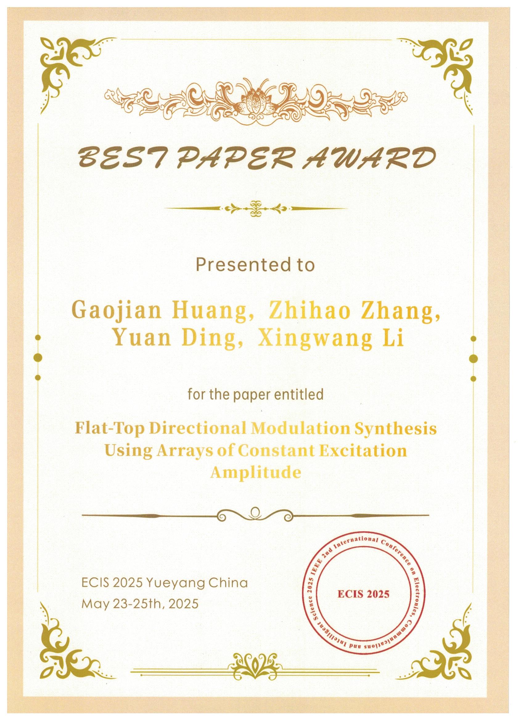 Best Paper Award – Microwaves & Antenna Engineering Group